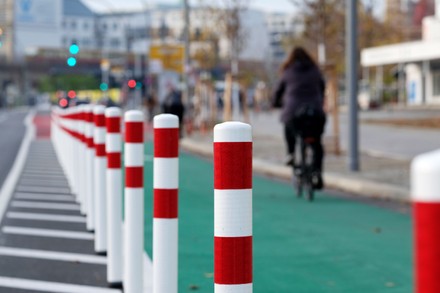 Cycle Lanes Protected By Flexible Bollards Editorial Stock Photo ...