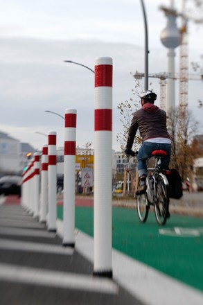 Cycle Lanes Protected By Flexible Bollards Editorial Stock Photo ...