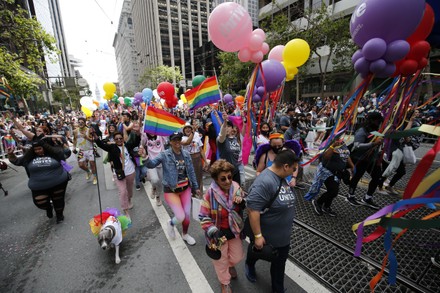 People Hold Rainbow Flags Balloons During Editorial Stock Photo - Stock ...