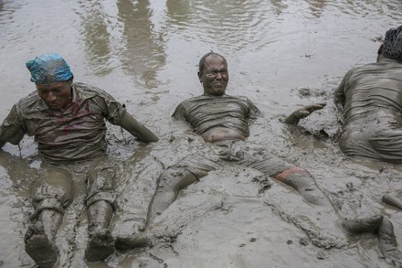 People Play Mud Paddy Field During Editorial Stock Photo - Stock Image ...