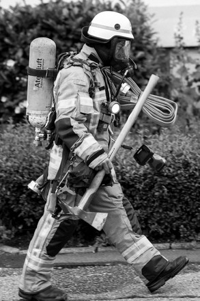 Firefighter Under Respiratory Protection Fire Axe Editorial Stock Photo ...