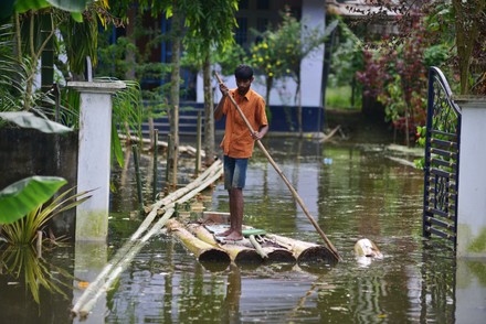 Villager Uses Makeshift Raft Through Flood Editorial Stock Photo ...