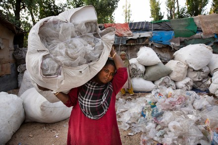 Ragpicker Carries Bag Containing Polythene Items Editorial Stock Photo ...