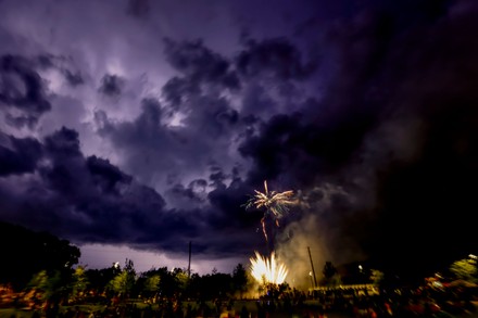 Lightning Passing Thunderstorm Illuminates Sky Fireworks Editorial ...