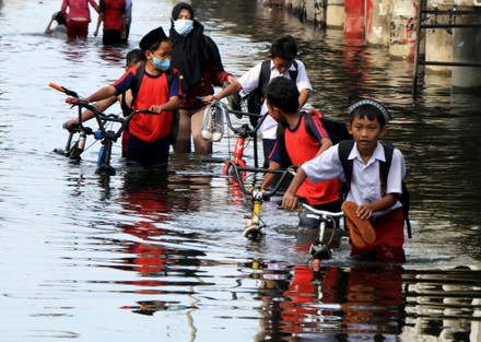 Elementary Students Wade Through Flood Water Editorial Stock Photo - Stock Image | Shutterstock
