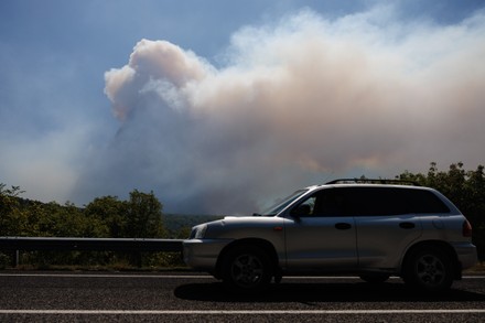 Car Passes Area Where Large Wildfire Editorial Stock Photo - Stock ...