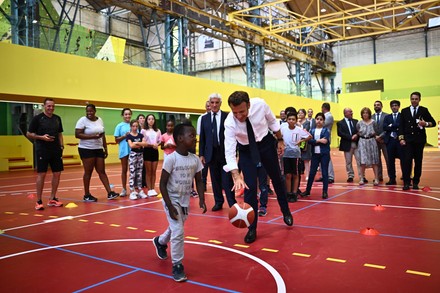 Frances President Emmanuel Macron Dribbles Basket Editorial Stock Photo ...