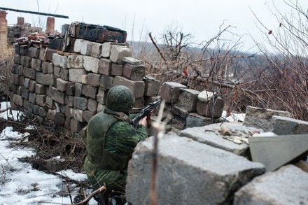 Prorussian Serviceman Looking Front Line Behind Editorial Stock Photo ...