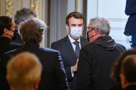 President Macron Hands Design Award - Paris, France - 20 Jan 2022 Stock ...