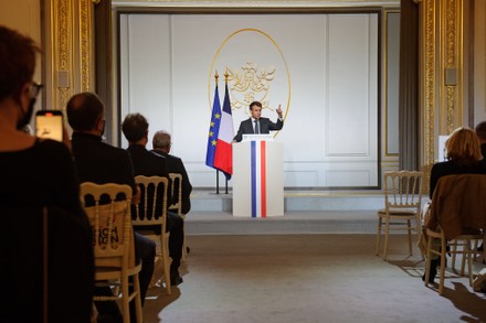 President Macron Hands Design Award - Paris, France - 20 Jan 2022 Stock ...