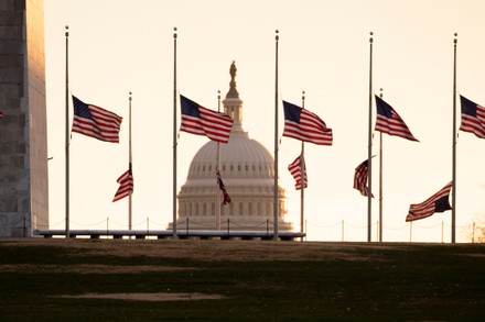 Us National Flags Fly Halfstaff Base Editorial Stock Photo - Stock ...