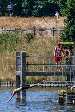 People Dive Mens Bathing Pond Cool Editorial Stock Photo - Stock Image ...