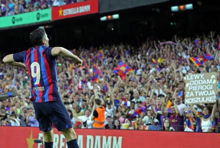 Robert Lewandowski Goal Celebration During Match Editorial Stock Photo ...
