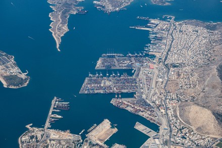Aerial View Airplane Window Pireaus Port Editorial Stock Photo - Stock ...