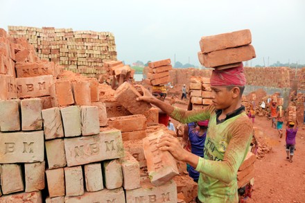 Bangladeshi Migrant Holds Bricks Blocks Over Editorial Stock Photo ...