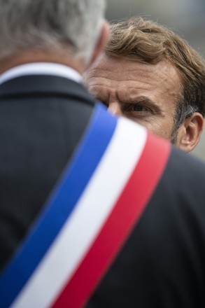 Portrait French President Emmanuel Macron Tricolor Editorial Stock ...