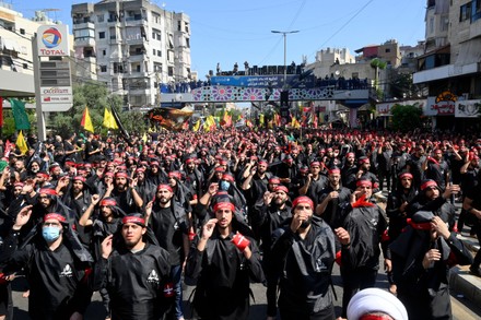 Hezbollah Supporters Shout Slogans They March Editorial Stock Photo ...