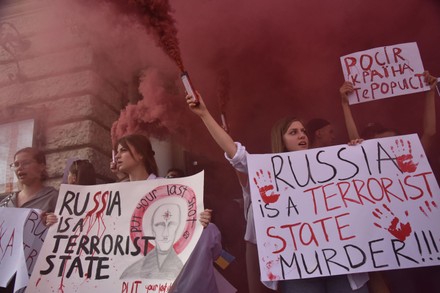 Protester Holding Burning Red Flare During Editorial Stock Photo ...