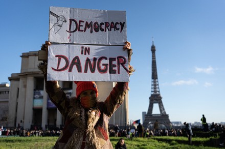 Protester Holds Sign Saying Democracy Danger Editorial Stock Photo ...