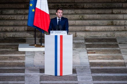 French President Emmanuel Macron Delivers Speech Editorial Stock Photo ...