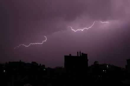 Lightning Flashes Across Sky During Thunderstorm Editorial Stock Photo ...