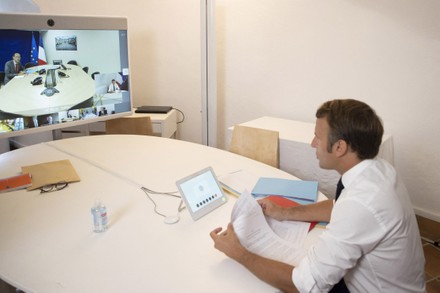 President Macron Visio Conference - Bregancon, France - 11 Aug 2020 ...