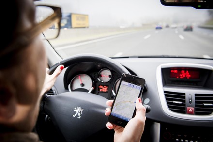 Female Driver Mobile Phone Wheel Navigation Editorial Stock Photo ...