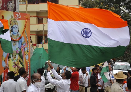 People Hold Tricolour Flag During Celebration Editorial Stock Photo ...