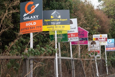 Property Boards Near Housing Estate Burnham Editorial Stock Photo ...