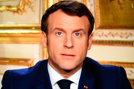 Emmanuel Macron Seen On Television Screen Editorial Stock Photo - Stock ...