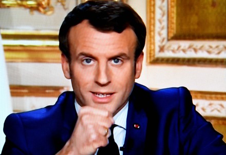 Emmanuel Macron Seen On Television Screen Editorial Stock Photo - Stock ...