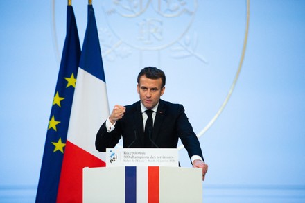 French President Emmanuel Macron Gestures He Editorial Stock Photo ...