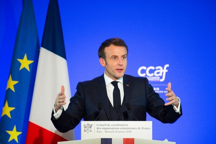 French President Emmanuel Macron Delivers Speech Editorial Stock Photo ...