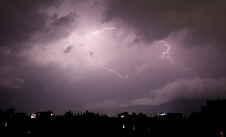 Lightning Flashes Across Sky During Thunderstorm Editorial Stock Photo ...