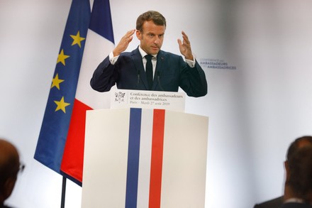 French President Emmanuel Macron Delivers Speech Editorial Stock Photo ...