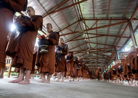 Buddhist Monks Novices Study While Line Editorial Stock Photo - Stock ...