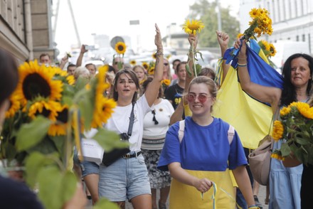 People Participate Sunflower Path Celebrate Ukraines Editorial Stock ...