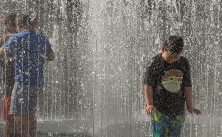 Young Boy Stands Spray Fountains Outside Editorial Stock Photo - Stock ...
