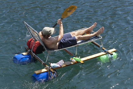 Participant Paddles His Selfmade Raft Revelers Editorial Stock Photo ...