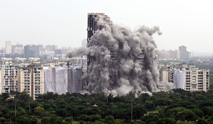 Controlled Implosion Demolishes 100metrehigh Residential Twin Editorial ...