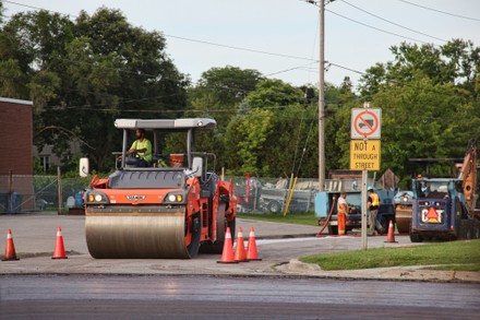 Worker Drives Large Steamroller On Route Editorial Stock Photo - Stock ...