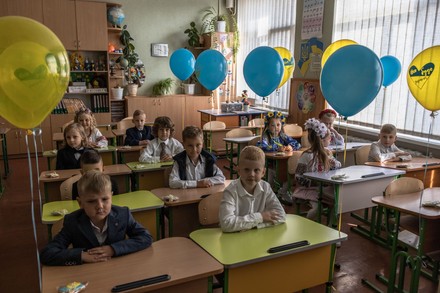 Balloons Ukraines National Colors Fly Firstgrade Editorial Stock Photo ...