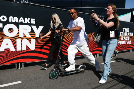 Lewis Hamilton Rides Scooter After Interview Editorial Stock Photo ...