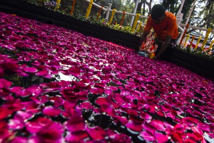 Volunteer Immerses Lord Ganesha Idol Artificial Editorial Stock Photo ...