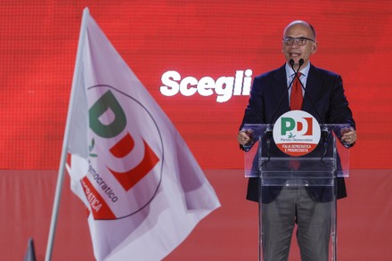 The secretary of the Democratic Party, Enrico Letta election campaign ...