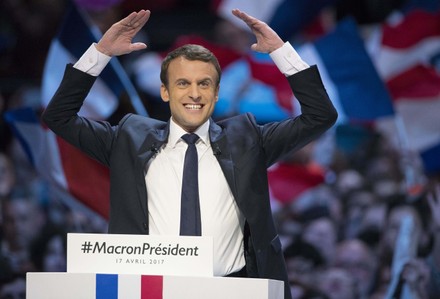 Emmanuel Macron Campaign Meeting - Paris, France - 18 Apr 2017 Stock ...