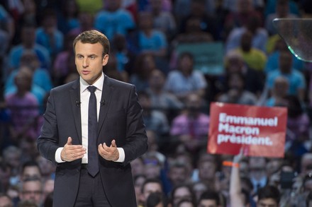Emmanuel Macron Campaign Meeting - Paris, France - 18 Apr 2017 Stock ...