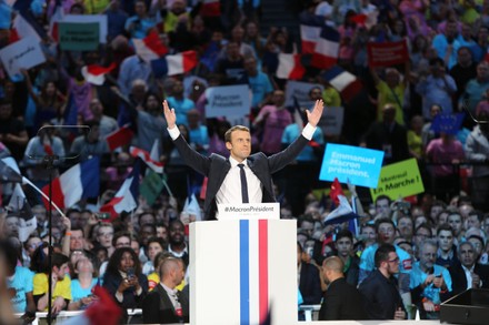 Emmanuel Macron Campaign Meeting - Paris, France - 18 Apr 2017 Stock ...