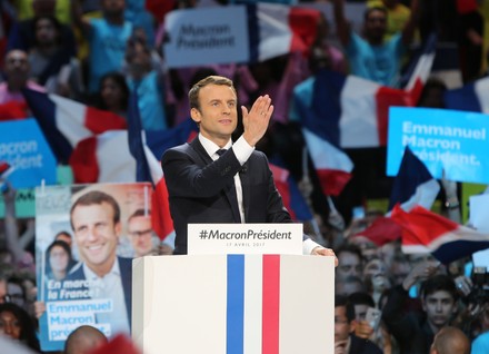 Emmanuel Macron Campaign Meeting - Paris, France - 18 Apr 2017 Stock ...
