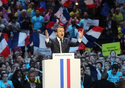 Emmanuel Macron Campaign Meeting - Paris, France - 18 Apr 2017 Stock ...